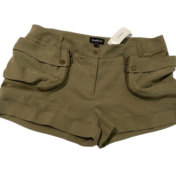 bebe | Shorts | Bebe Silk Cargo Olive Shorts Low Rise Spring Size 8 ...